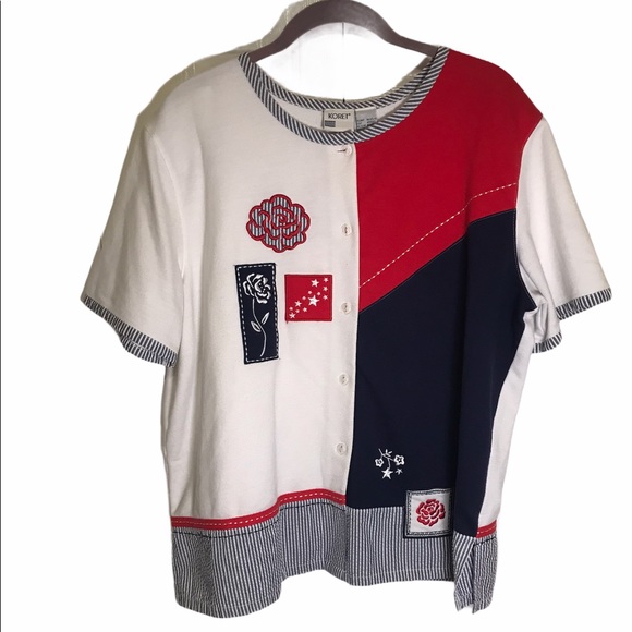 Koret | Tops | Euc Koret Top W Embroiled Patches Size Xl | Poshmark